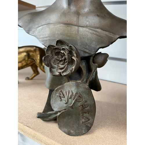 Antique French Art Nouveau Julien Causse Bronze Nymphea Statue height ...