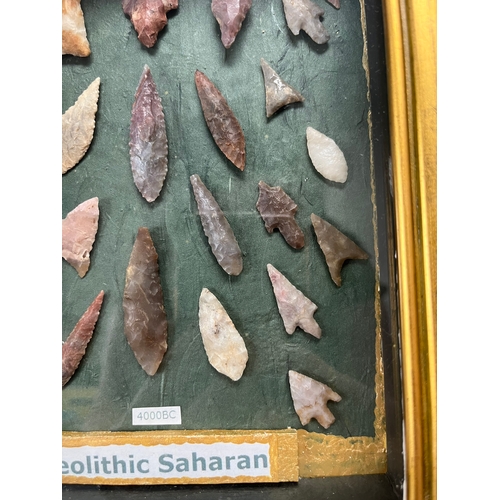 Cased collection of flint arrow heads - Neolithic Saharan