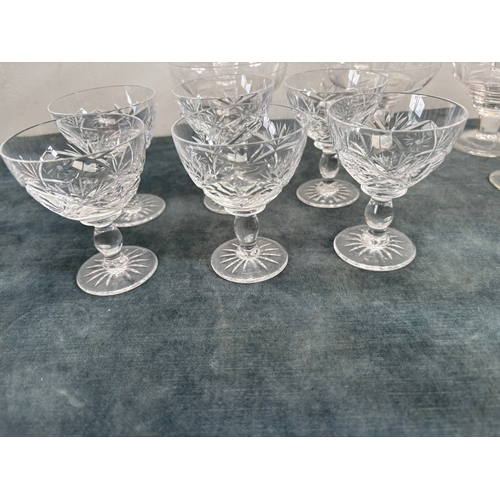 6 x Stuart Crystal sundae dishes, and other crystal wine glasses