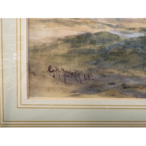 Large gold gilt framed watercolour painting of White Cliffs of Dover ...