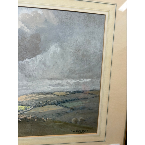 Watercolour of sheep grazing signed E.W Roberts 1947