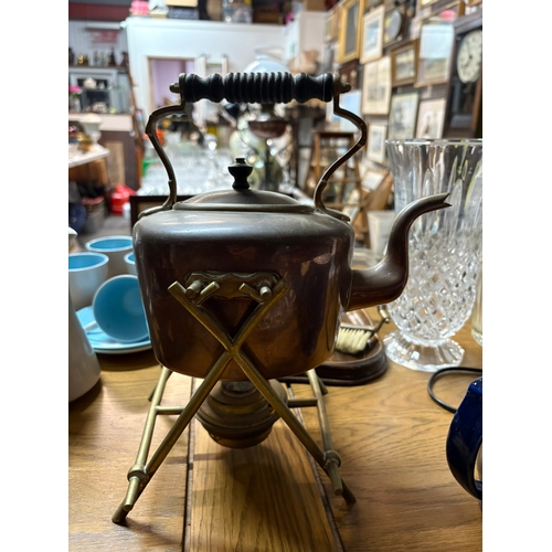 Antique copper kettle with burner and brass stand - Makers mark for ...