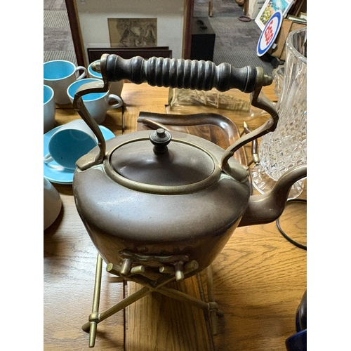 Antique copper kettle with burner and brass stand - Makers mark for ...
