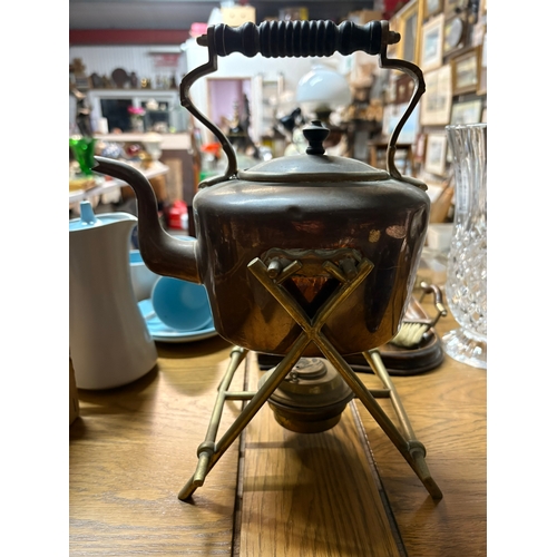 Antique copper kettle with burner and brass stand - Makers mark for ...