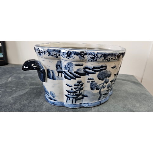 Oriental blue and white porcelain foot bath or planter