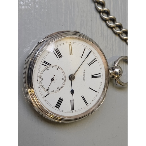 Silver 'W Harrison, Hexham' Pocket Watch (London 1878) , Chain & Key