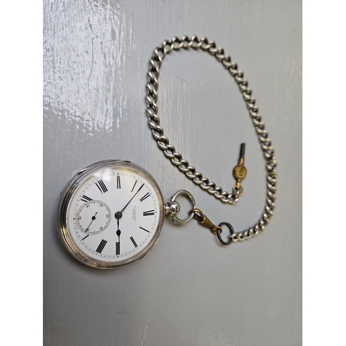Silver 'W Harrison, Hexham' Pocket Watch (London 1878) , Chain & Key