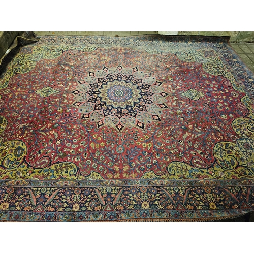 Large Rustic Blue Patterned Rug L358cm W284cm
