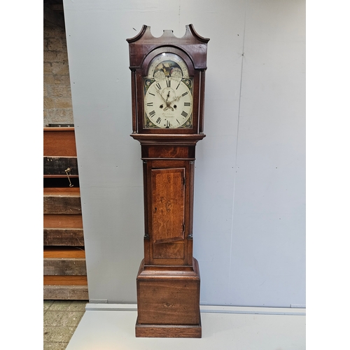 Oak Painted Dial Grandfather Clock With Key H210cm
