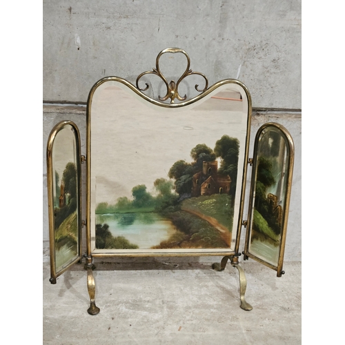 Brass Mirrored Back Hand Painted Fire Screen