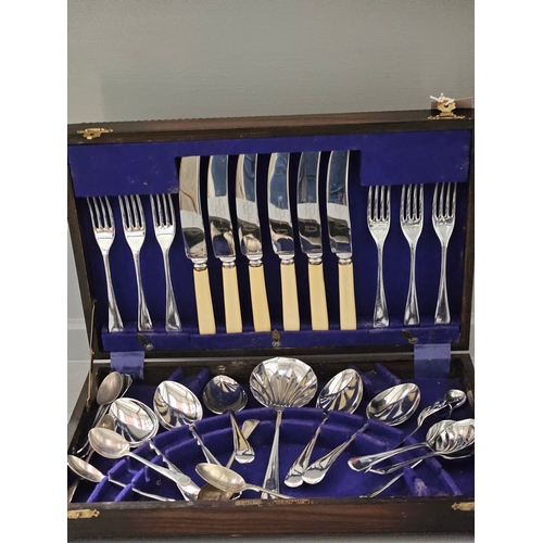 Oak Cutlery Box & Assorted Cutlery