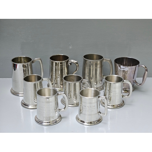 9 Plated Engraved Tankards