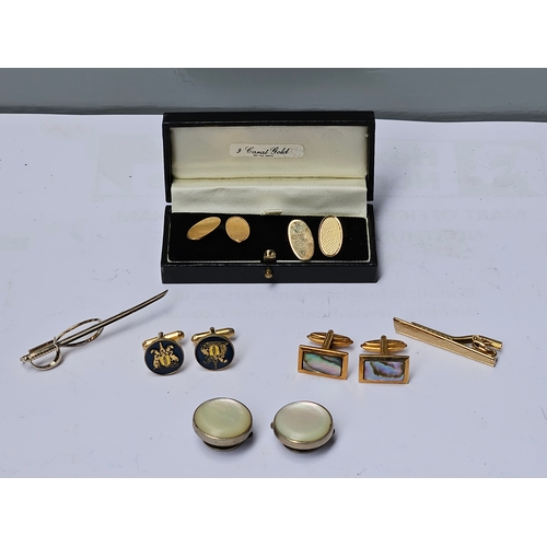 A Pair Of 9 Ct Gold Cufflinks In Original Box, 3 Sets Of Other ...