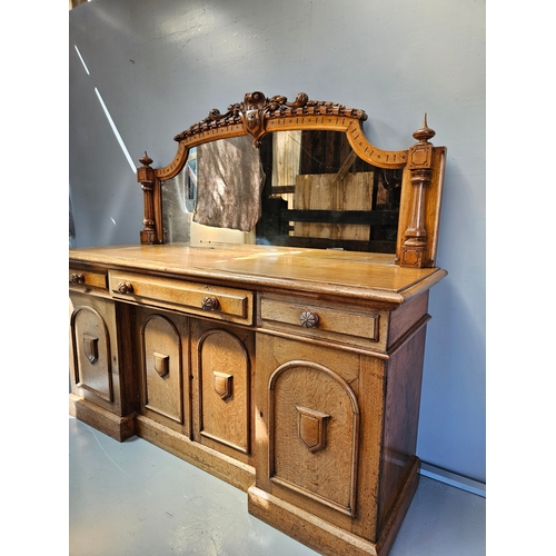 Large Oak Mirrored Back Sideboard H170cm W186cm D65cm