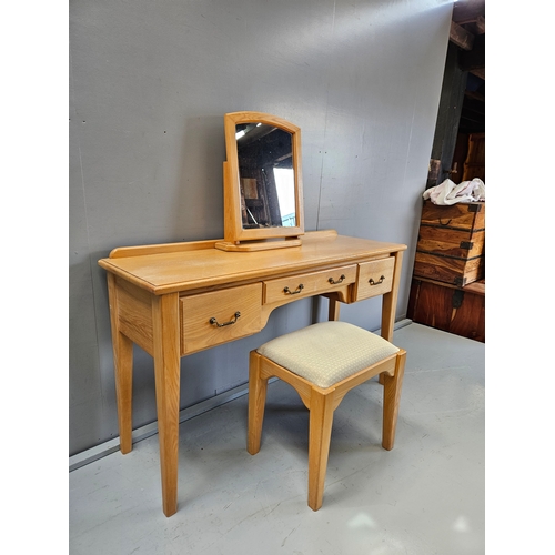 Light Oak Dressing Table & Stool H83cm W136cm D44cm