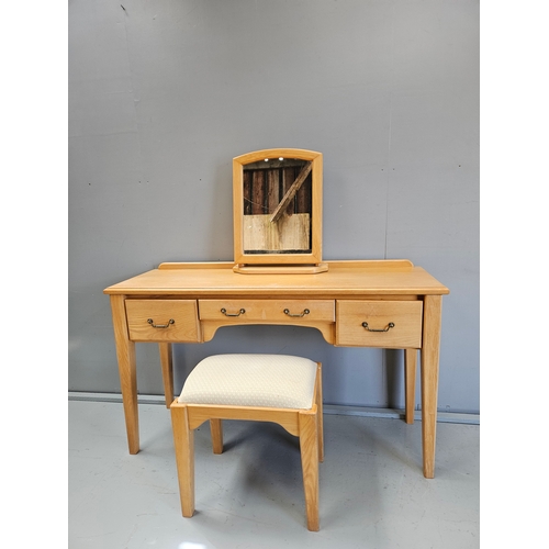 Light Oak Dressing Table & Stool H83cm W136cm D44cm