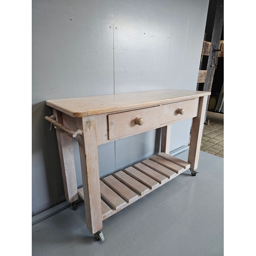 Pine Kitchen Work Bench With Drawers H80cm W123cm D43cm