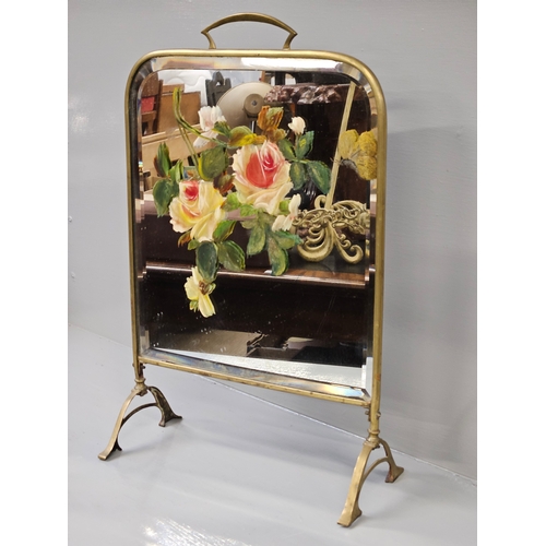 Brass Framed Mirrored Fire Screen H57cm