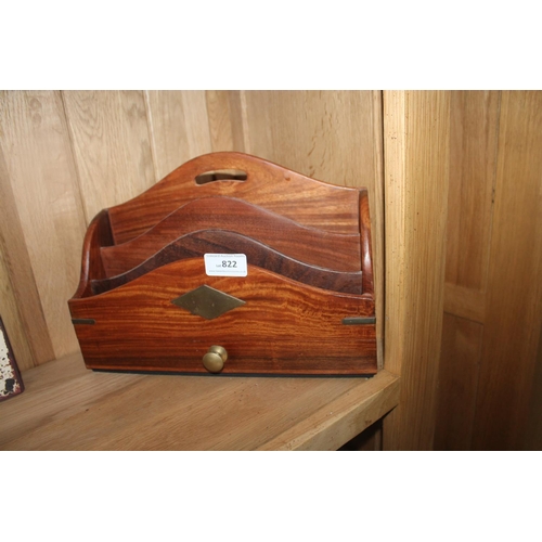 BRASS INLAID LETTER RACK WITH DRAWER