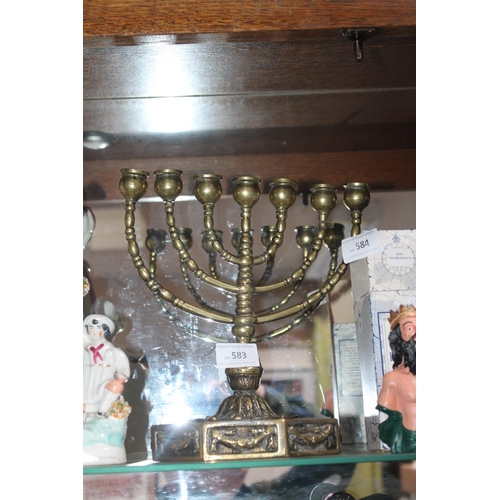 BRASS MENORAH SMALL CANDLESTICK ON STAND