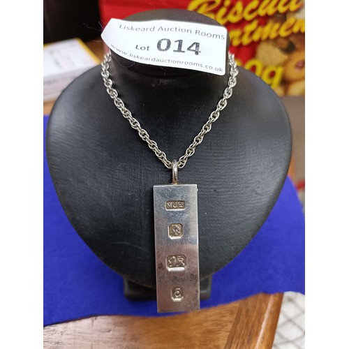 SOLID SILVER INGOT AND SILVER CHAIN, 19INCH, 36.48GRAMS