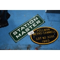 ORIGINAL CAST RAILWAY PLAQUE AND REPRO STATION MASTER
