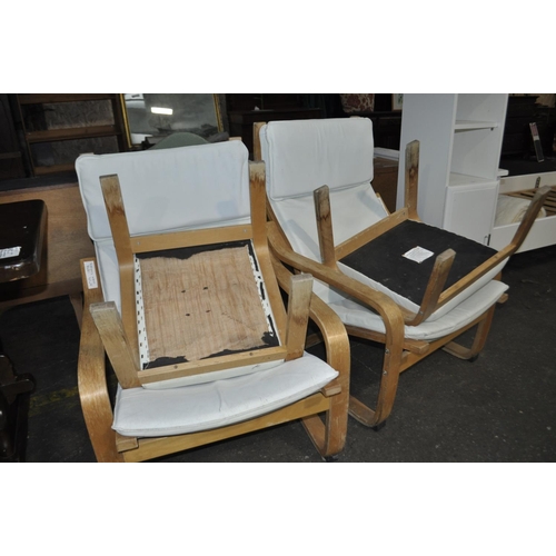 2 X IKEA BENTWOOD CHAIRS AND MATCHING FOOTSTOOLS