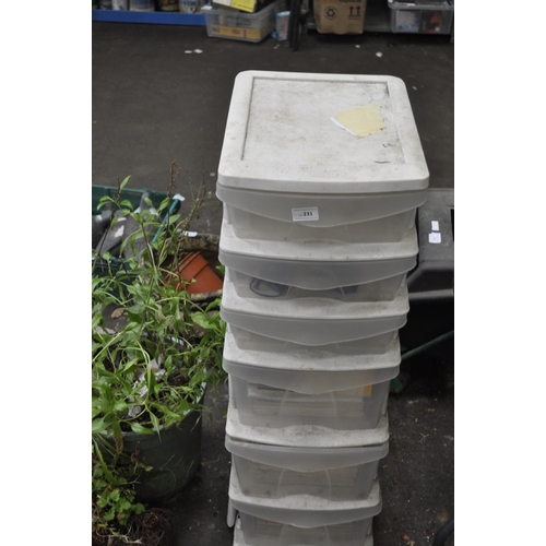 6 STACKING PLASTIC DRAWERS WITH CONTENTS