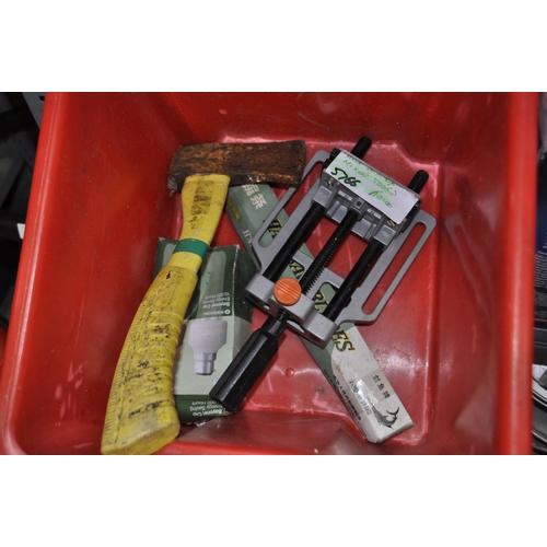 BOX OF MIX TOOLS INCLUDING AXE