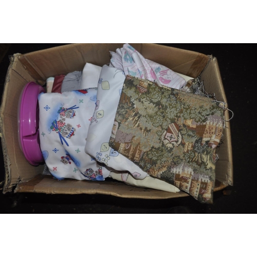 BOX OF MIXED CRAFT MATERIALS AND FABRICS