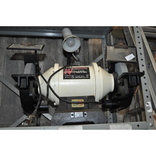 AXMINSTER 8" TWIN BENCH GRINDER AW8G WITH PROTECTIVE SCREENS AND LIGHT