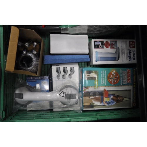 LARGE BOX OF NEW ITEMS INC MAGIC MESH CURTAIN, FLY ZAPPER RACKET AND ...