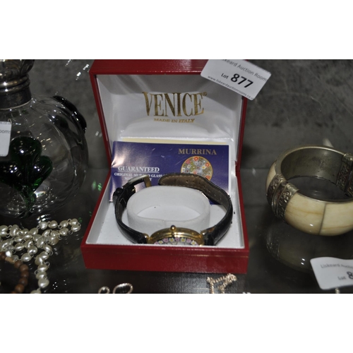 A BOXED VENICE MURANO GLASS INLAID WRISTWATCH