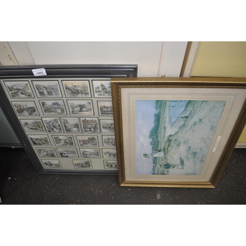 2 X FRAMED PICTURE ONE BEING A FRAMED COLLECTION OF VINTAGE POSTCARDS ...