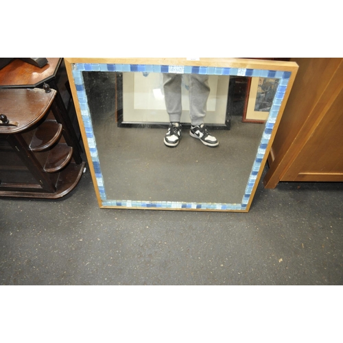 A LARGE 70CM SQUARE BEECH FRAMED MIRROR WITH SHADES OF BLUE MOSAIC ...