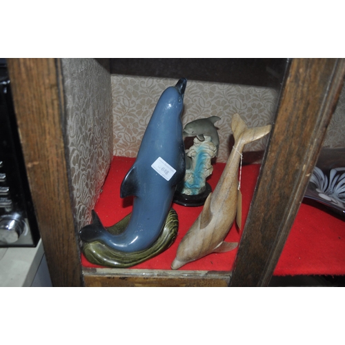 EASTGATE POTTERY LARGE DOLPHIN 12 INCH TALL PLUS CARVED WOODEN AND 1 OTHER