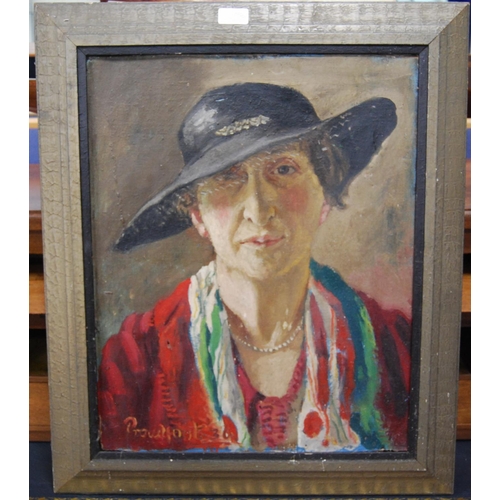 James Proudfoot RA (Scottish, 1908 -1971)Portrait of a woman wearing a ...