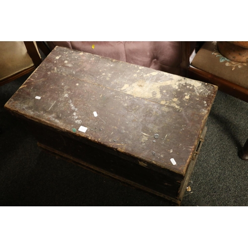 Pine hinged top tool box and contents including gauges, bits, dividers ...