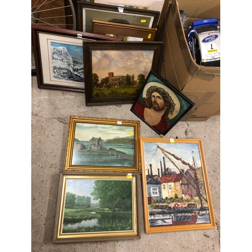 Nineteen framed and unframed pictures to include landscapes; portraits etc