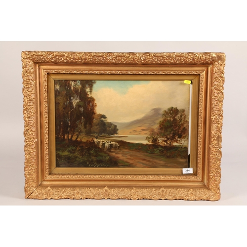 Jon Mackay; Sheep on the Track; oil on canvas; framed and glazed; 33cm ...