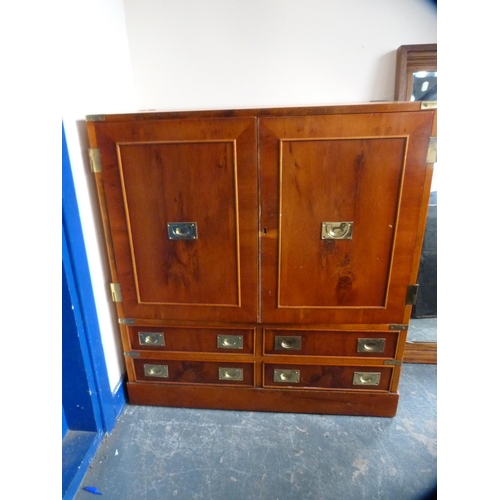 Modern yew wood and brass-bound tv cabinet.