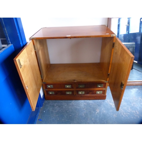Modern yew wood and brass-bound tv cabinet.