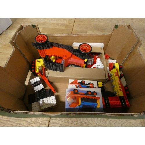 Vintage Lego including car, lorry and digger.