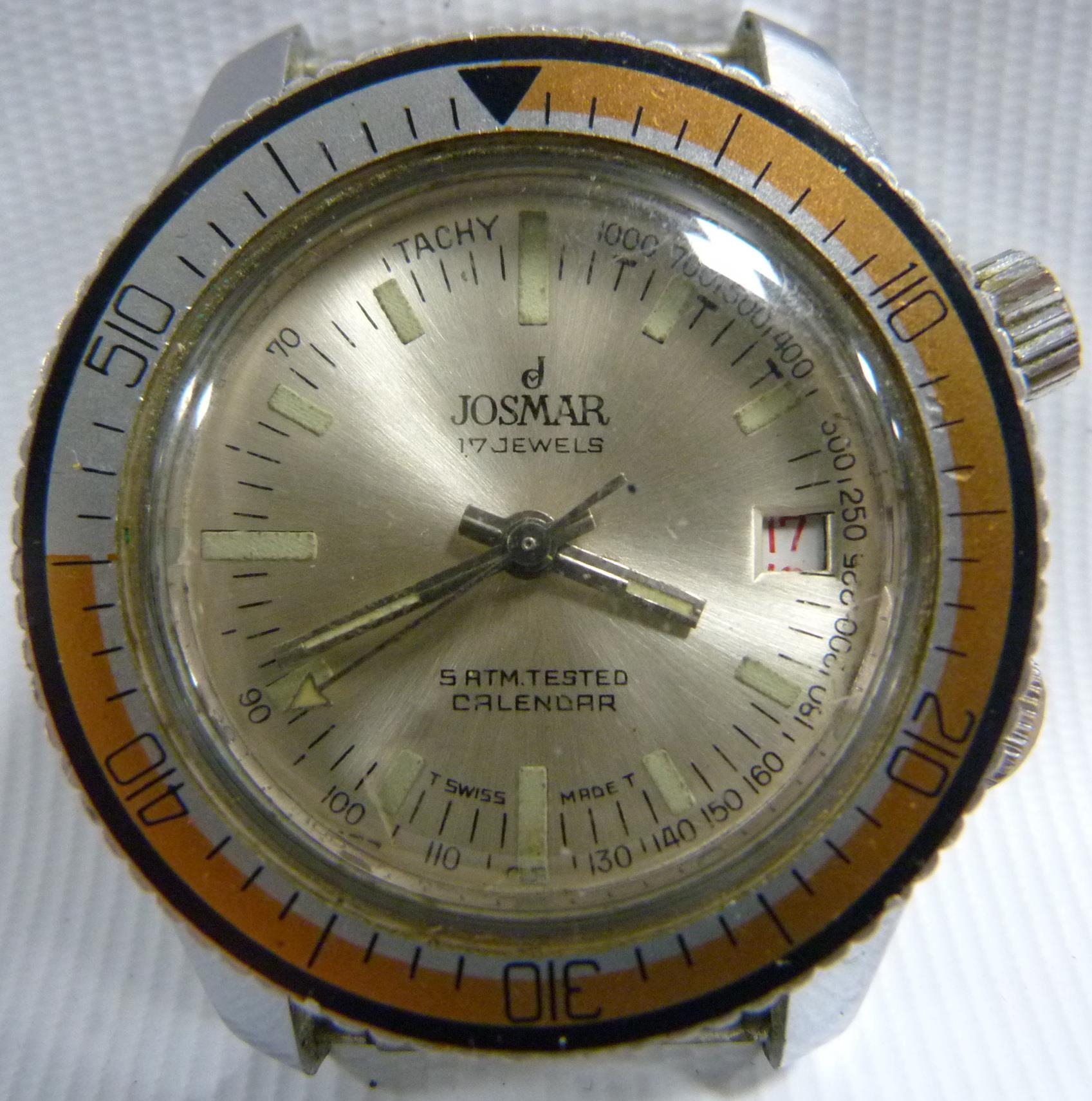 Josmar: 17 jewels 5 ATM tested calendar divers manual wind watch circa ...