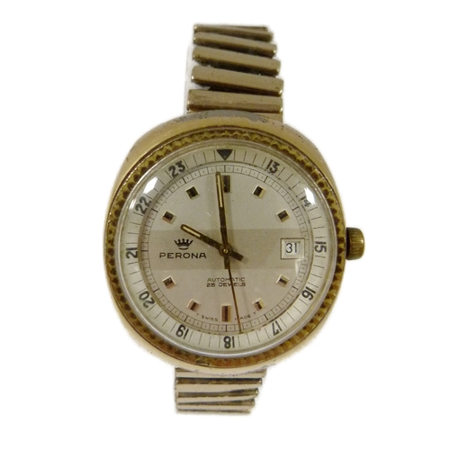 Perona: Automatic 25 jewels 5 ATM gents gold plated wristwatch circa ...