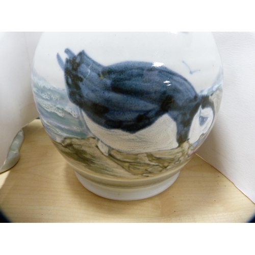 Buchan Ware table lamp depicting puffins.