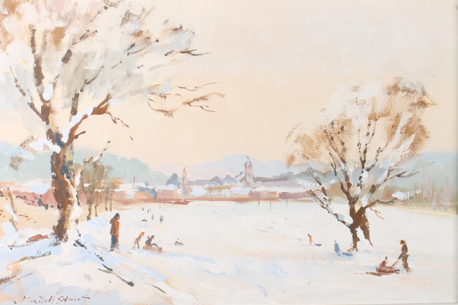 JOSEPH MAXWELL STUART (Scottish b1956), winter scene, gouache, signed ...