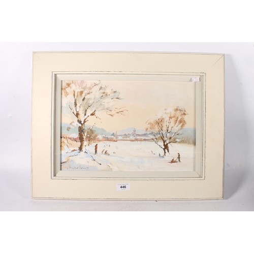 JOSEPH MAXWELL STUART (Scottish b1956), winter scene, gouache, signed lower left, 25cm x 39cm, frame