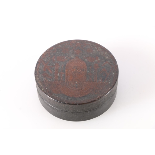 19th century circular lacquered snuff box with Masonic insignia to the ...