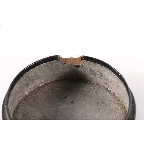 19th century circular lacquered snuff box with Masonic insignia to the ...